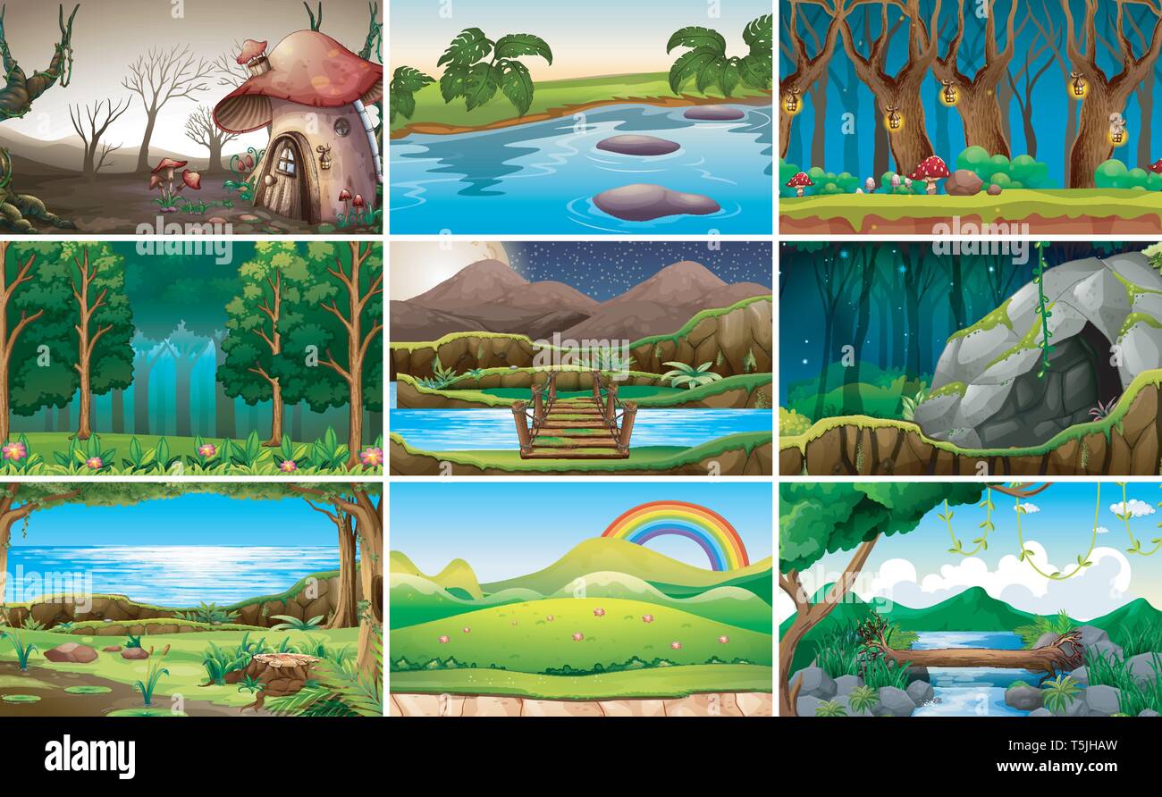 Set of nature background illustration Stock Vector Image & Art - Alamy