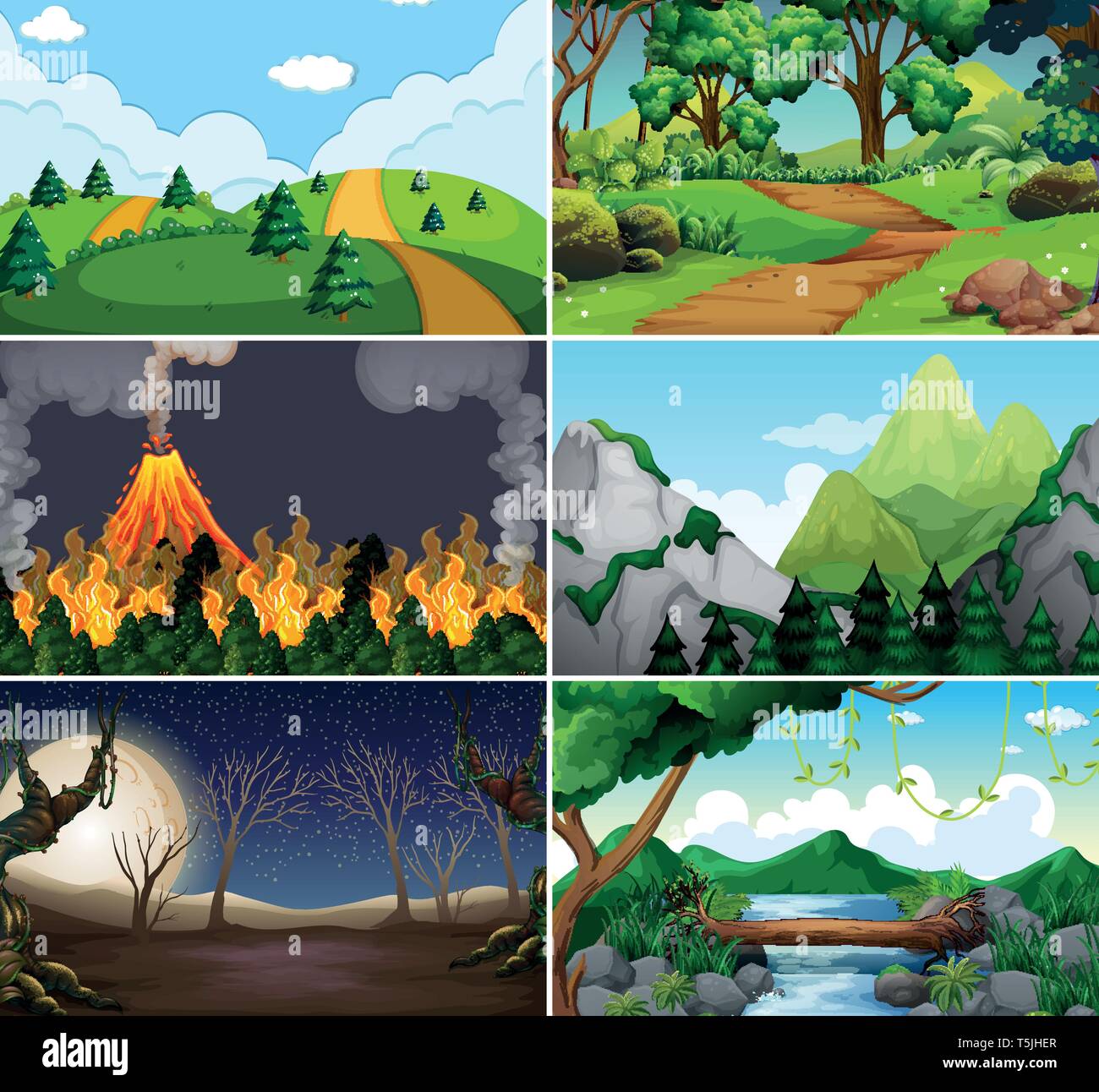 Nature scene volcano forest Stock Vector Images - Alamy