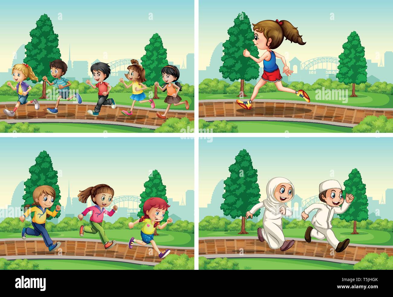 Set of children running at the park illustration Stock Vector Image ...
