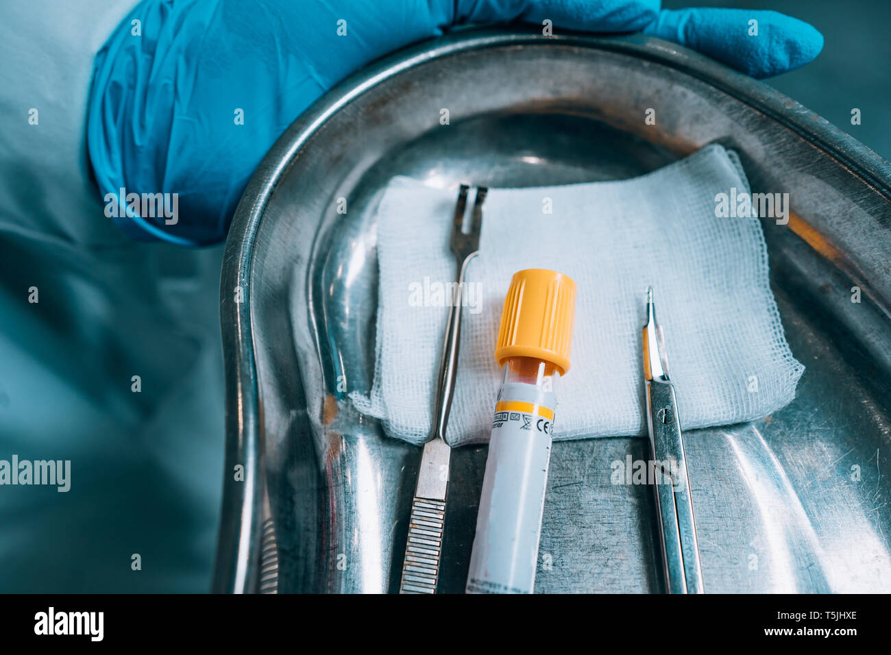 Surgical tray with medical equipment for blood taking Stock Photo - Alamy