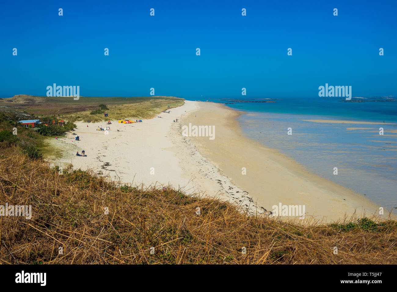 United Kingdom, Channel islands, Herm, overlook over Shell Beach Stock ...