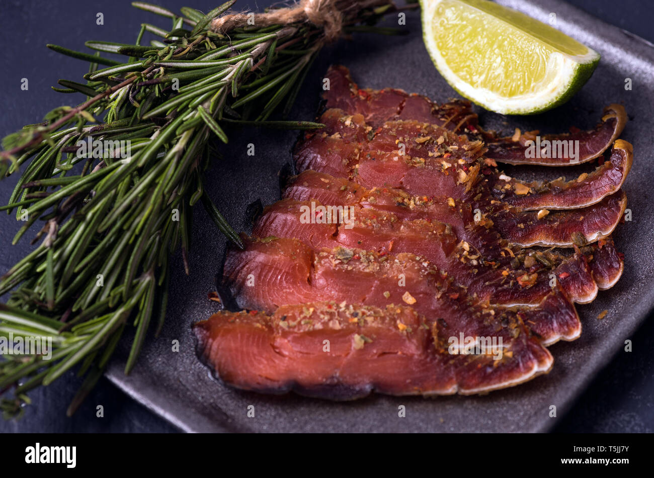 Pieces of dried fish with red meat of pink salmon Stock Photo - Alamy