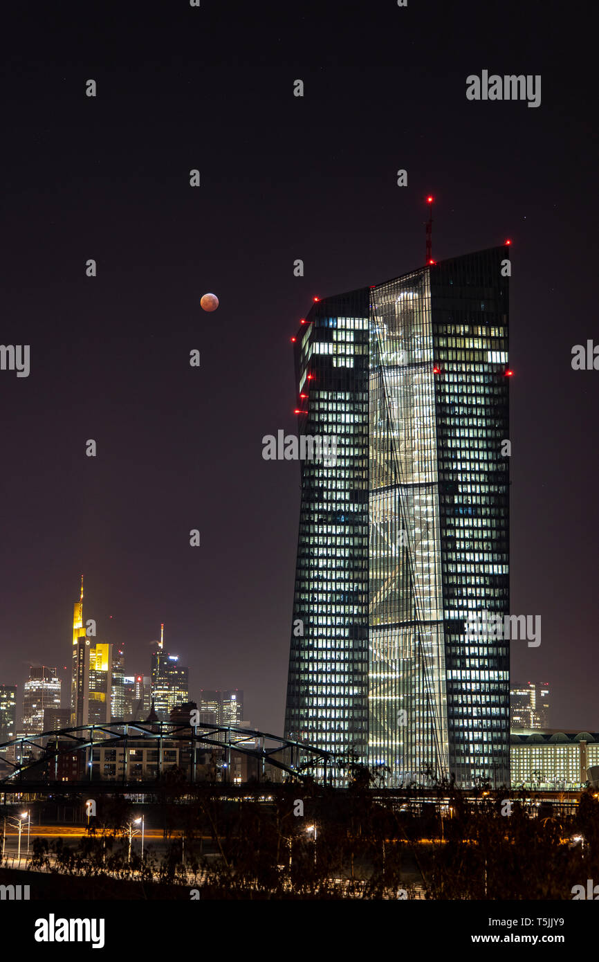 To lighted skyline european central bank total lunar eclipse hi-res ...