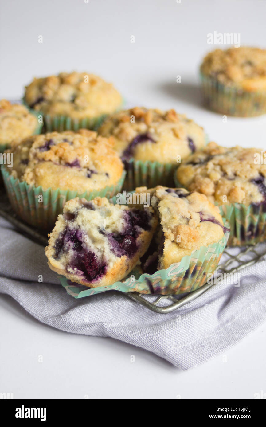 Blueberry muffins with one broken open Stock Photo - Alamy