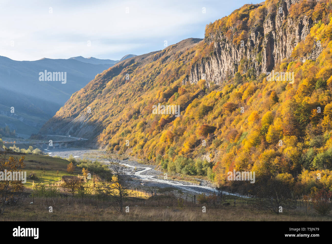 Georgia, Greater Caucasus, Georgian Military Road at Aragvi River Stock ...
