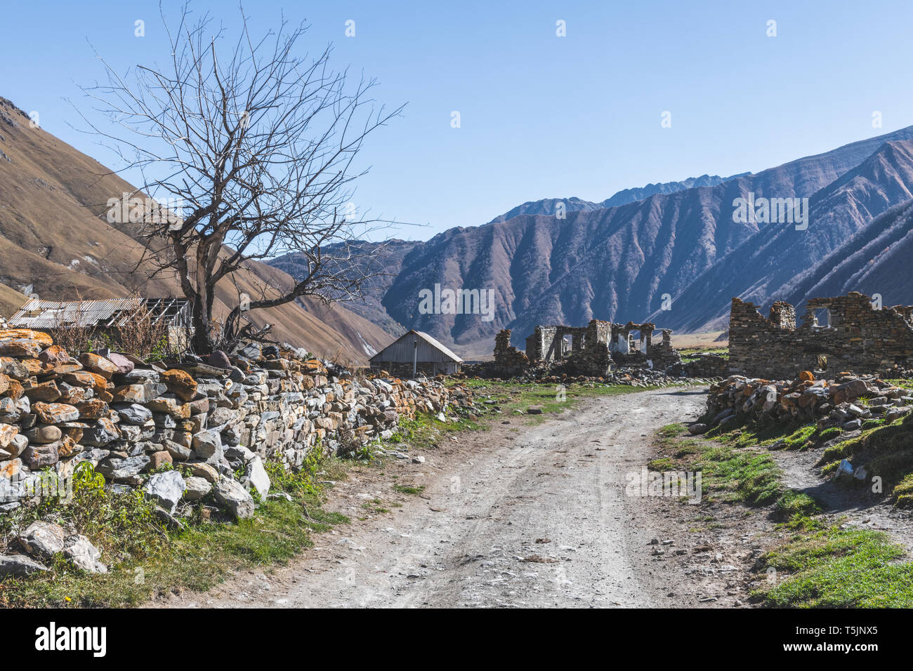 Georgia, Greater Caucasus, Truso Gorge with village Ketrisi Stock Photo ...