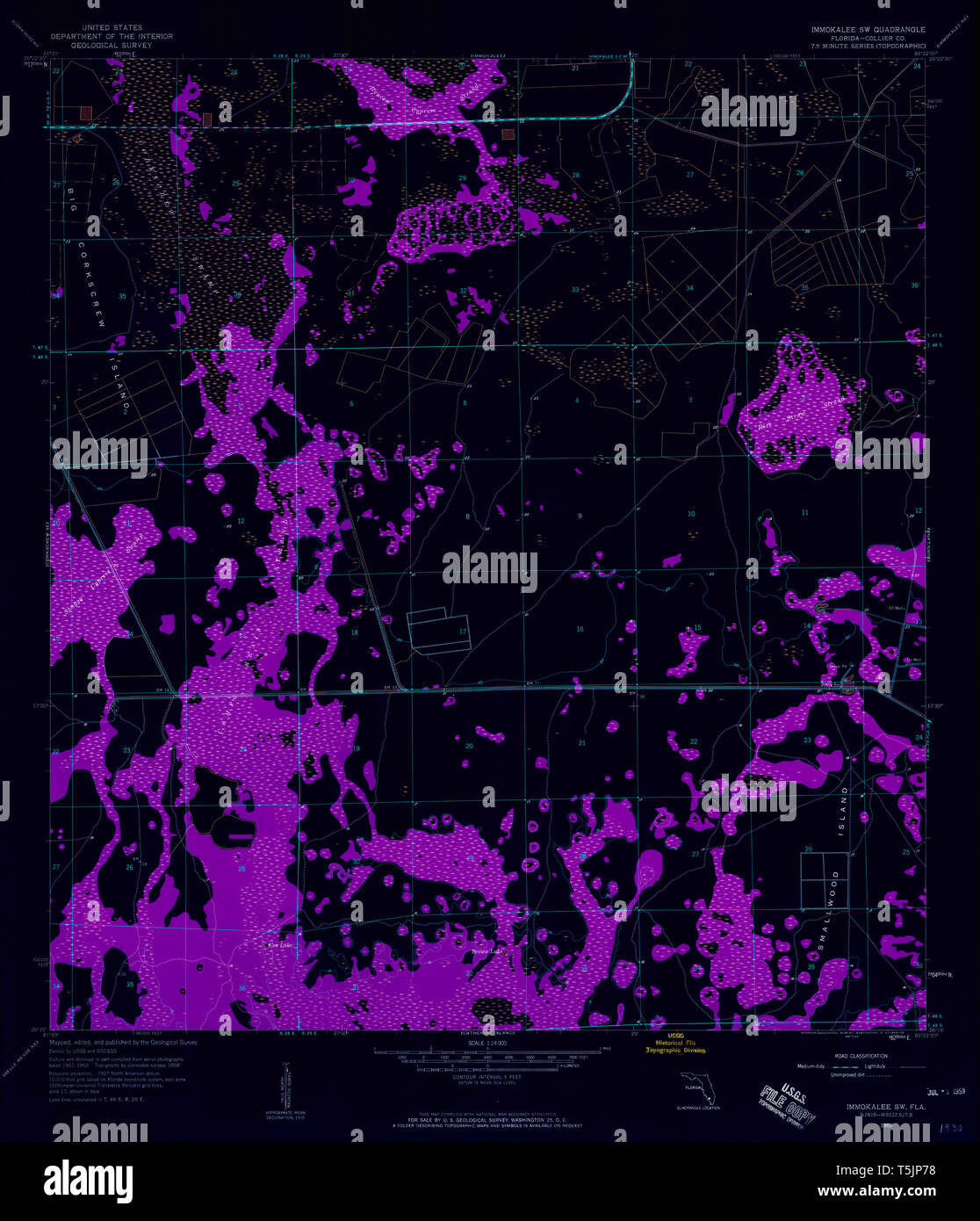 USGS TOPO Map Florida FL Immokalee SW 346732 1958 24000 Inverted ...
