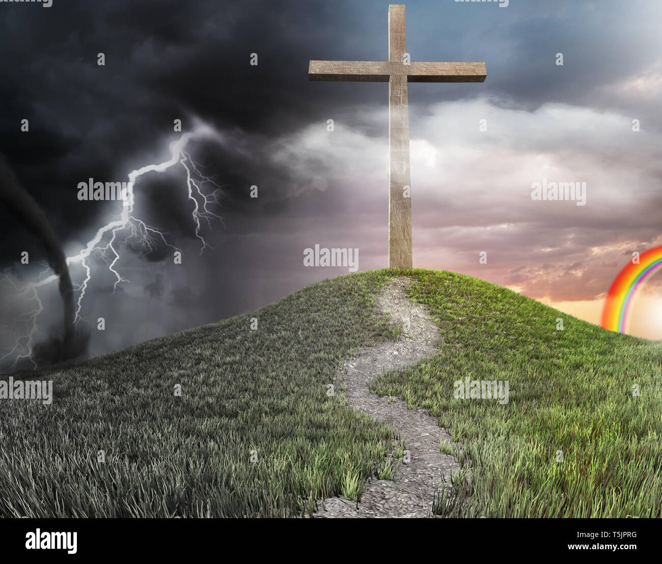 cross on the hill concept of salvation Stock Photo - Alamy