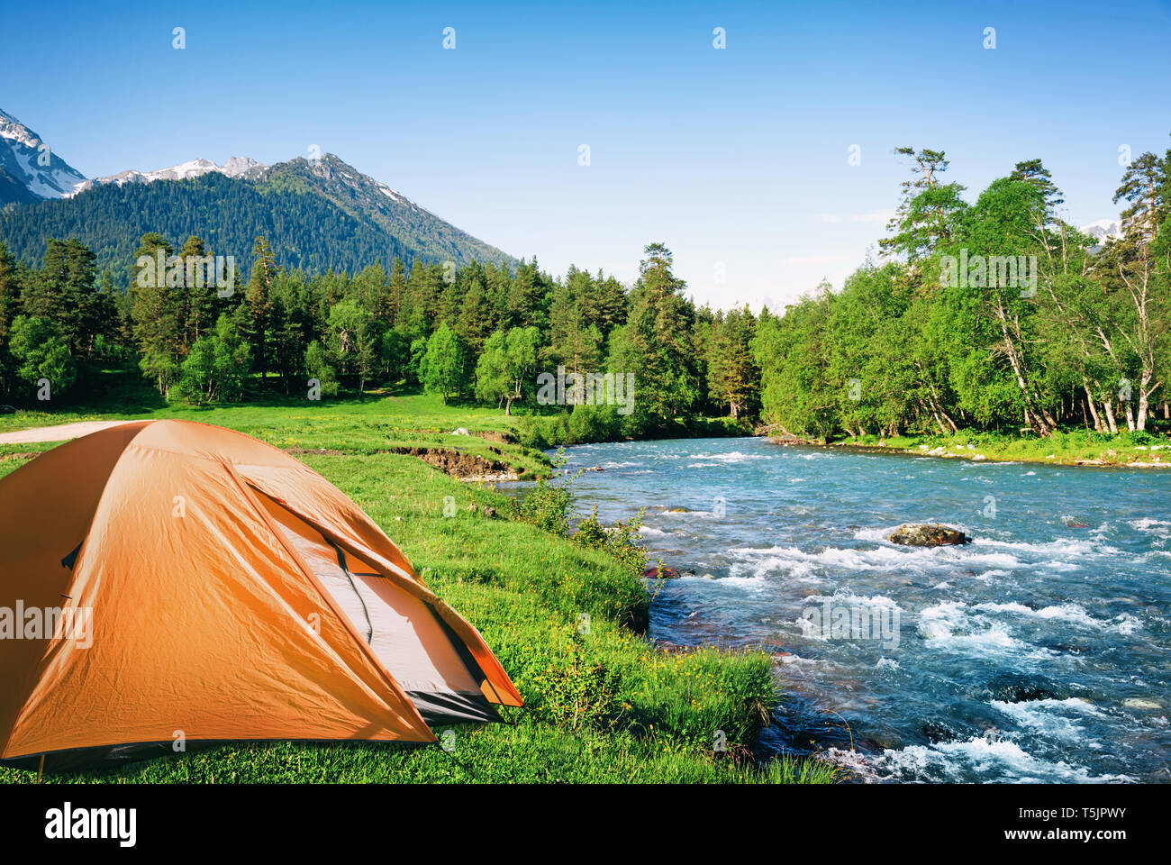 tourist tent camping in mountains Stock Photo - Alamy