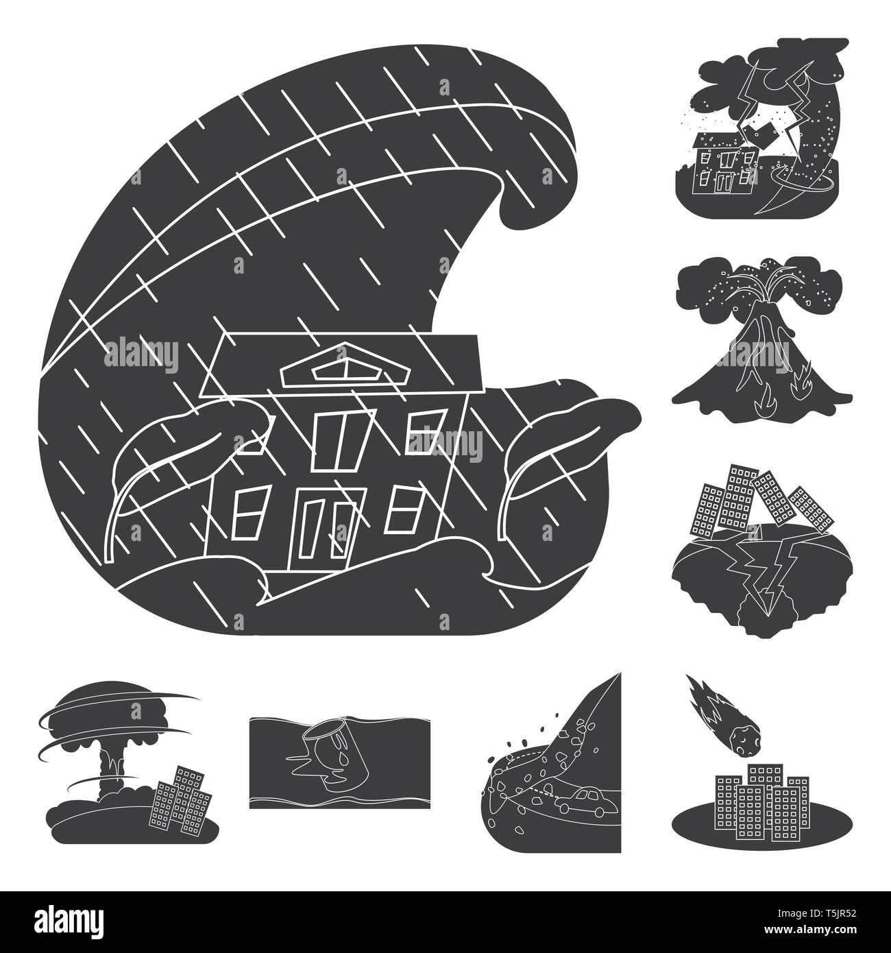 Vector design of calamity and crash symbol. Set of calamity and ...