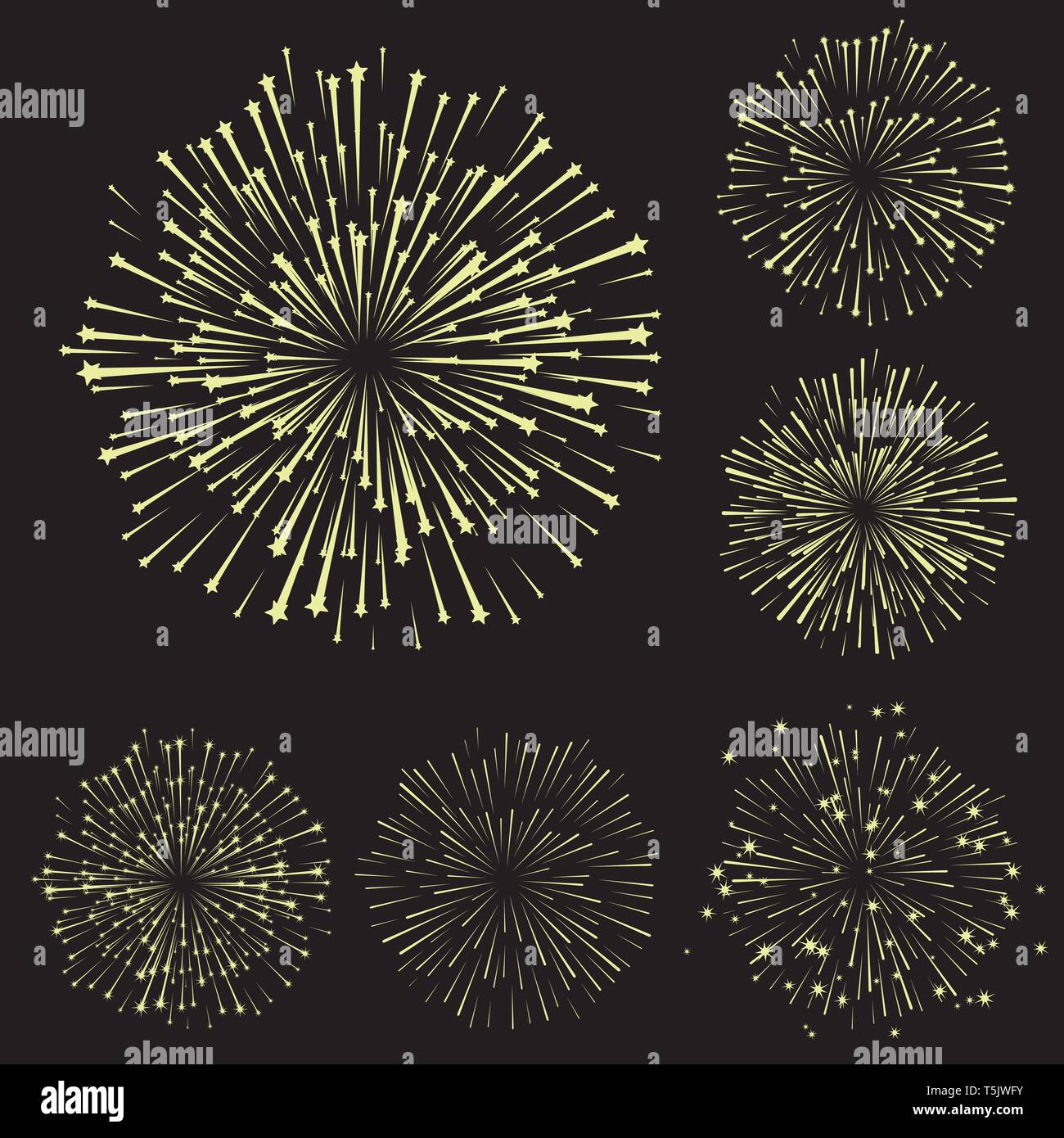 Set of fireworks, part 5, yellow shadow isolated on black background, vector illustration Stock ...