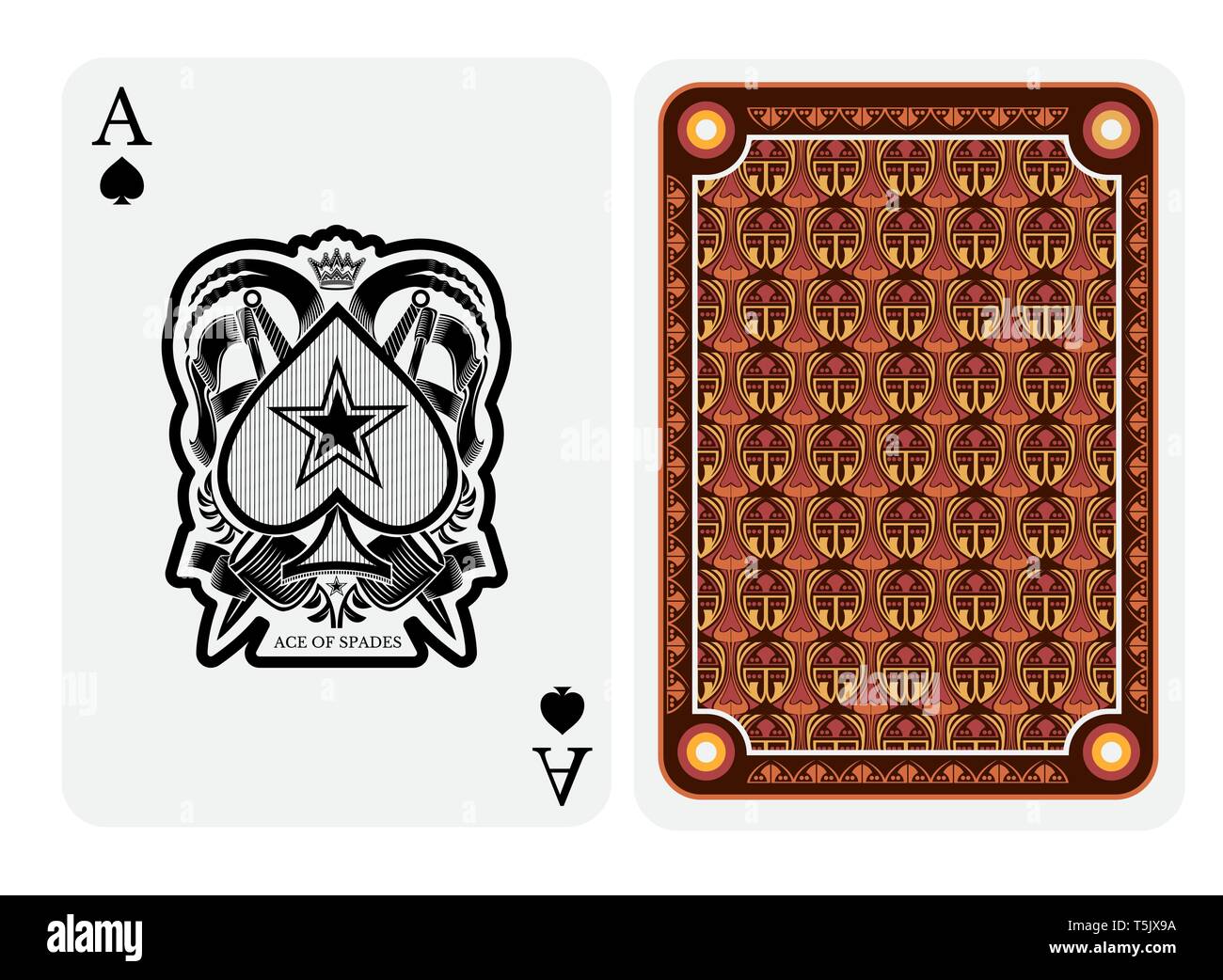 Ace of spades face with crossed flags and swords and back with modern ...