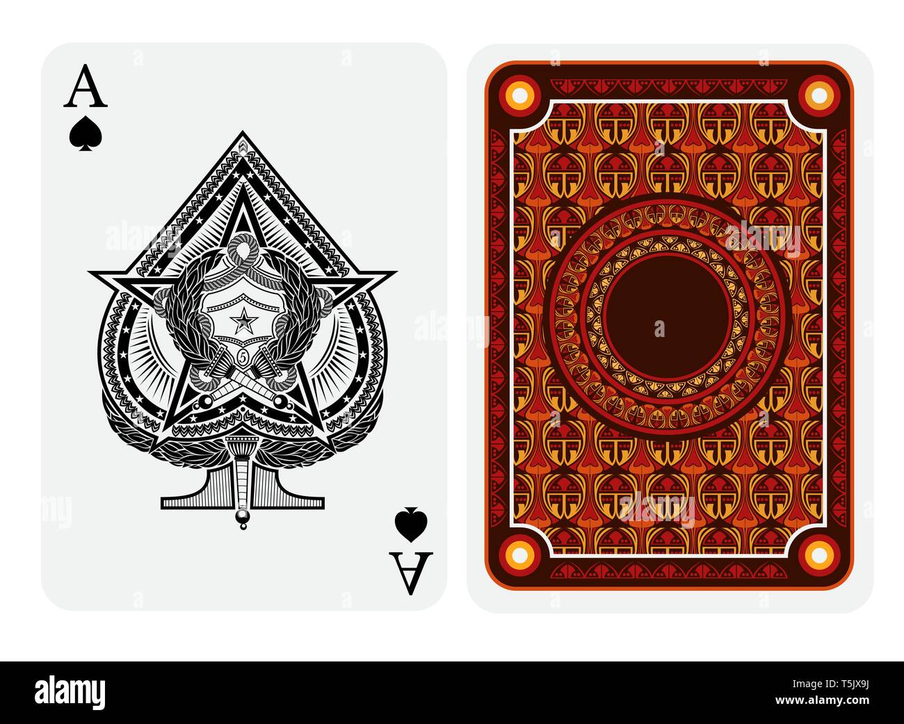Ace of spades face with crossed torches with star and back with modern ...