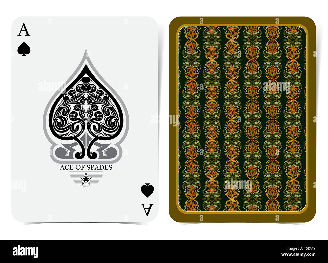 Ace of spades face with floral pattern inside spades and back with ...