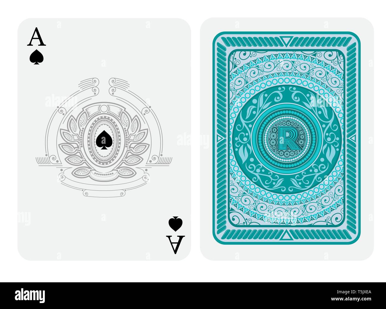Ace of spades face with spades inside of shield and abstract wreath and ...