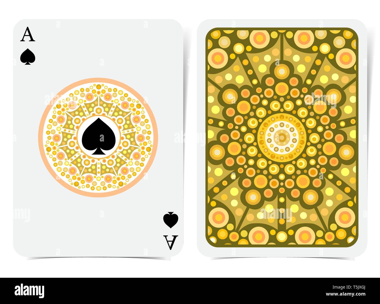Ace of spades face with spades inside yellow geometrical pattern round ...