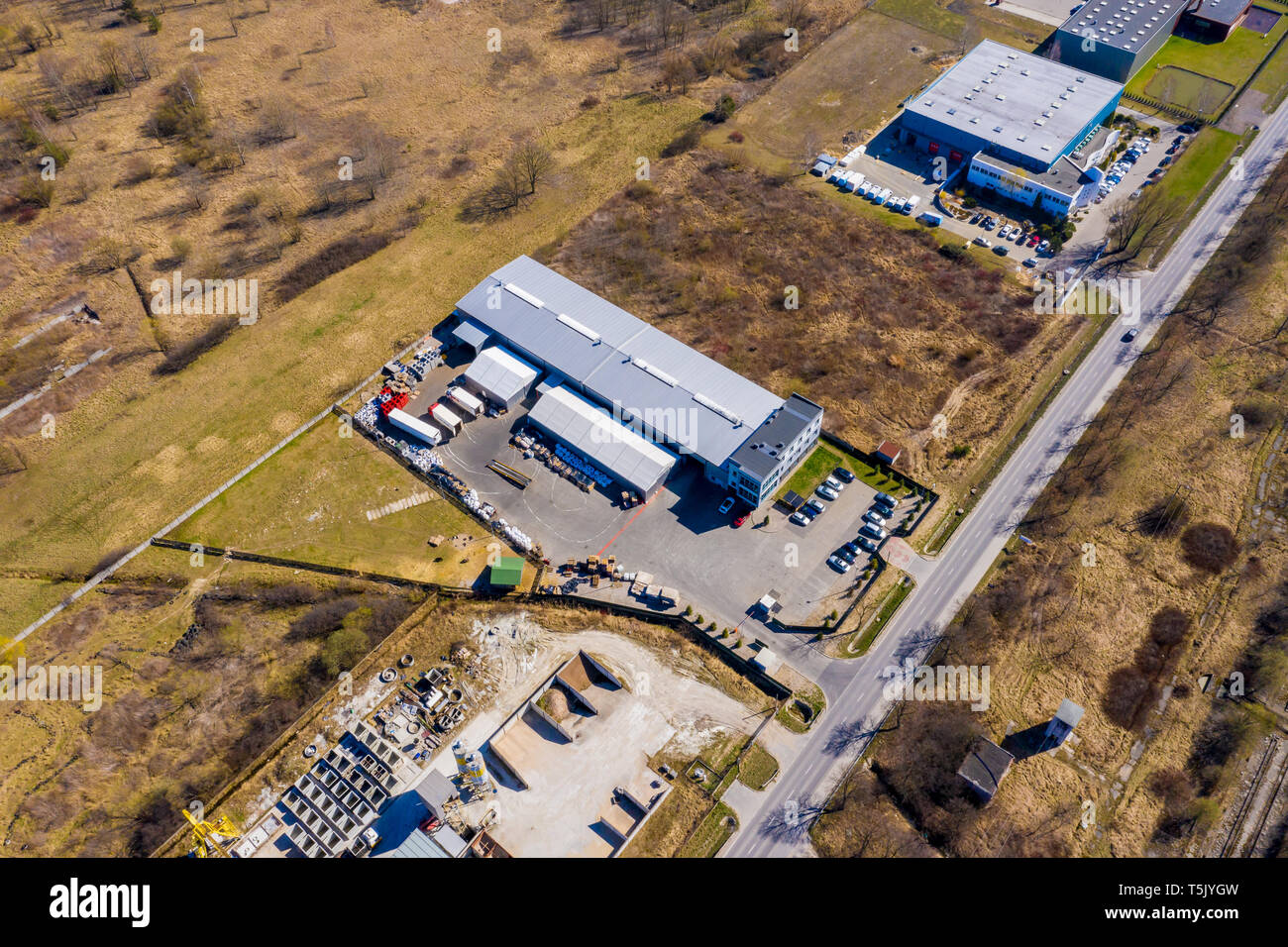 Distribution logistics buildings and industrial area - aerial view ...