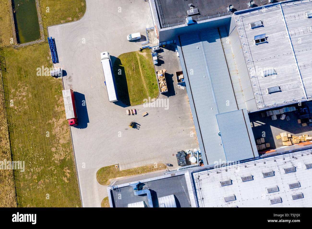 Distribution logistics buildings and industrial area - aerial view ...