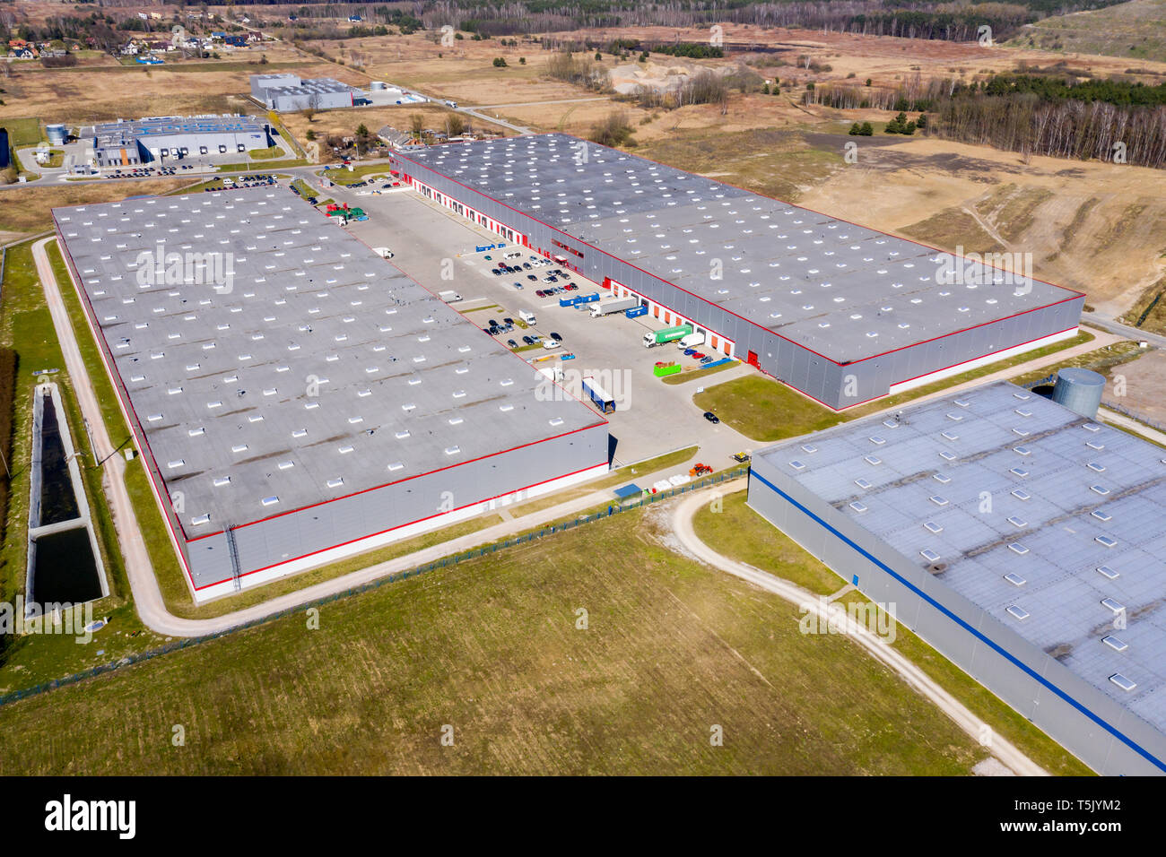 Distribution logistics buildings and industrial area - aerial view ...