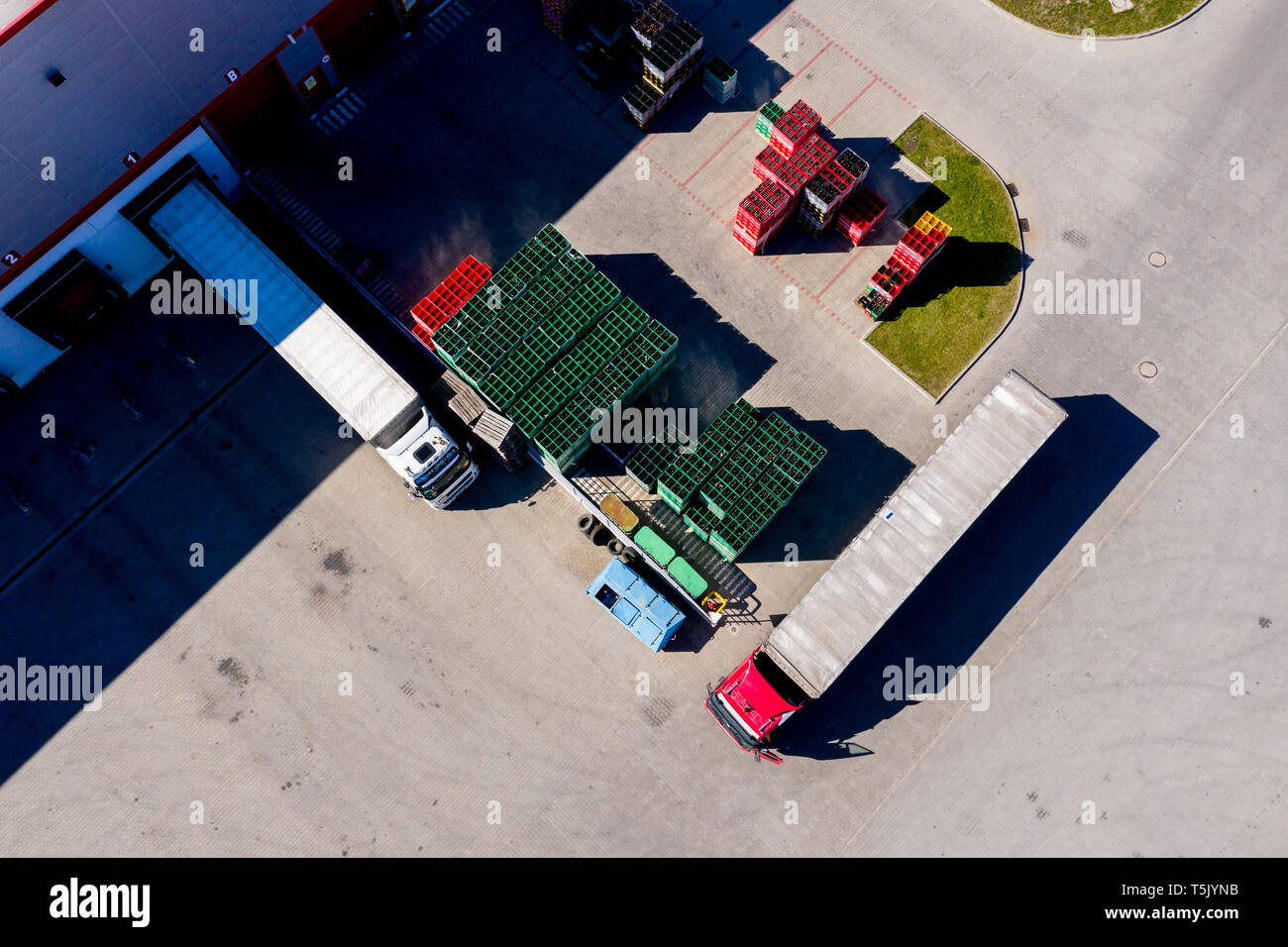 Loading bay, industrial building, logistics - aerial view Stock Photo ...