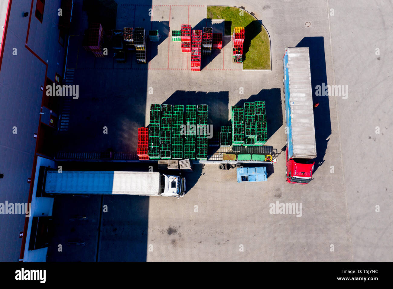 Loading bay, industrial building, logistics - aerial view Stock Photo ...