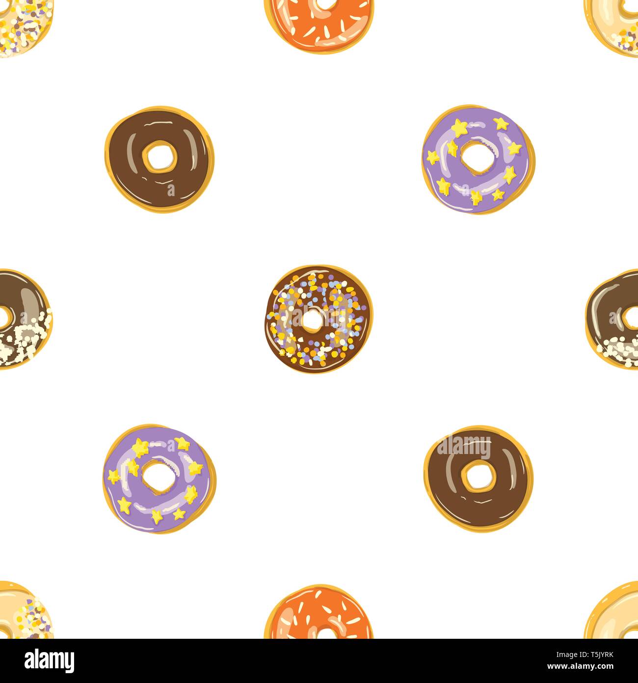 Glazed sweet Donuts seamless pattern. Vector illustration. Top View ...