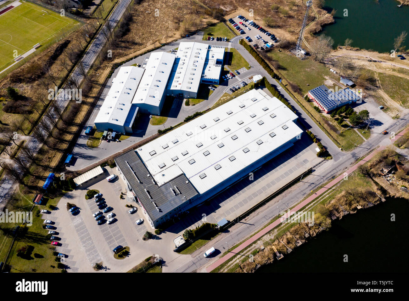 Distribution logistics buildings and industrial area - aerial view ...