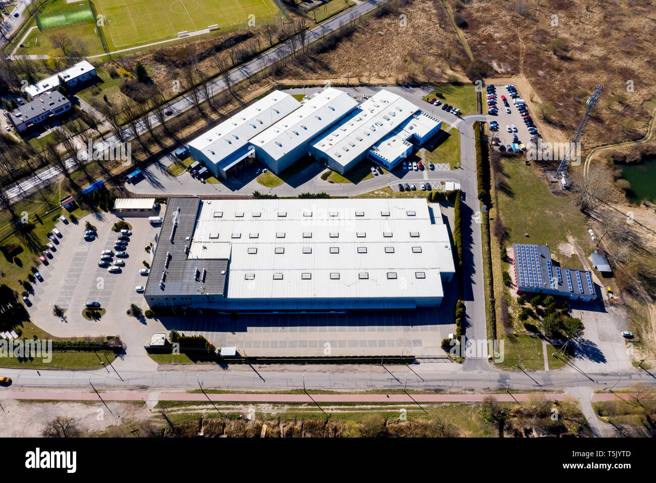 Distribution logistics buildings and industrial area - aerial view ...