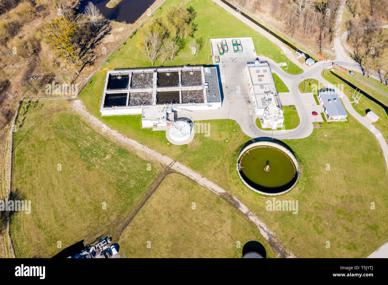 Sewage treatment plant. Aerial View Stock Photo - Alamy