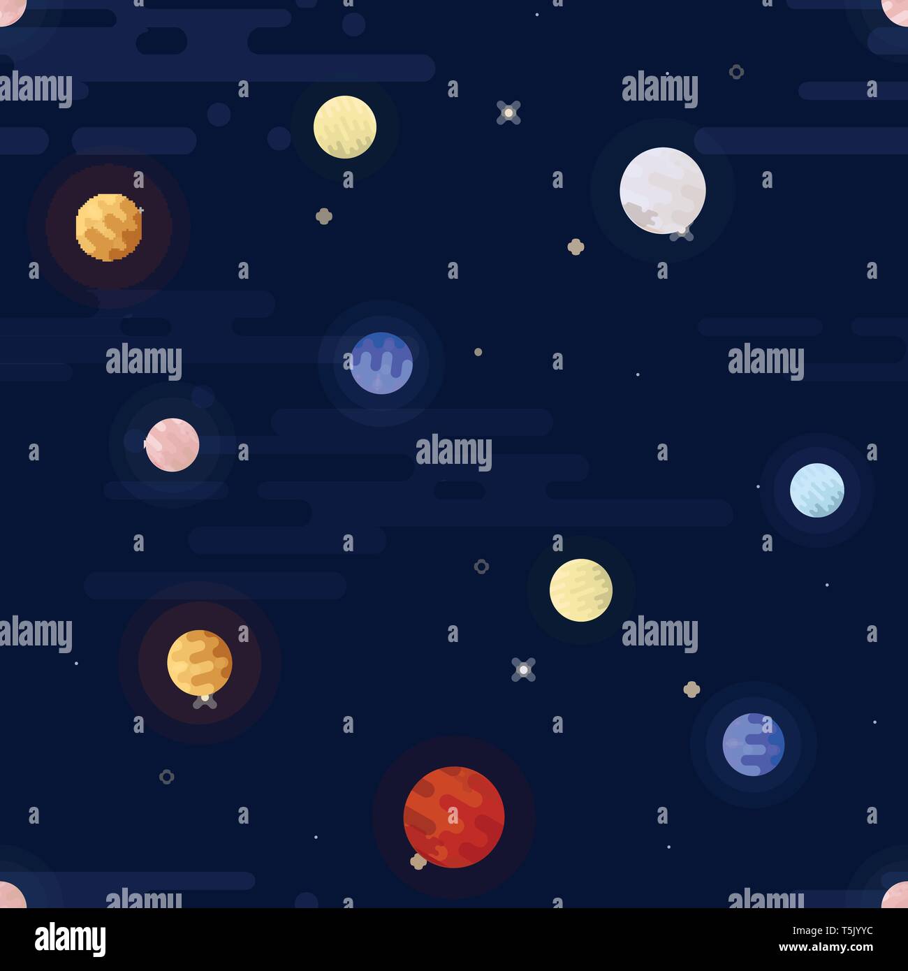 Space print. Seamless vector pattern. Different colored planets of the ...