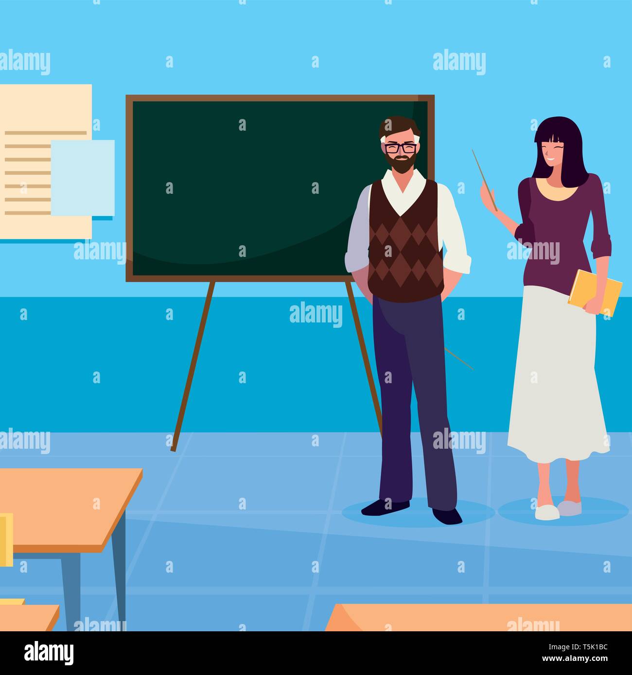 teachers couple in the classroom characters vector illustration design ...