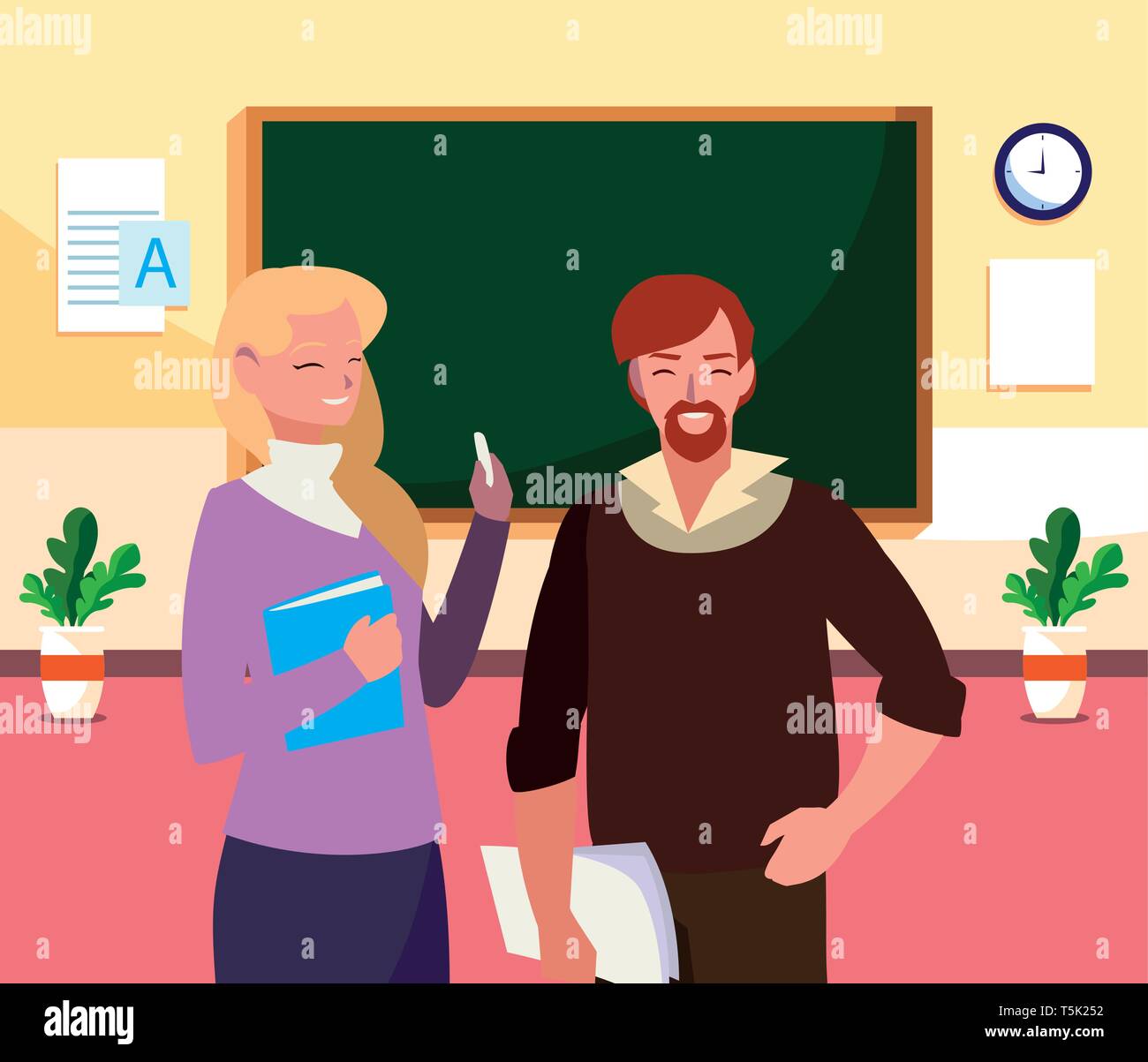 teachers couple in the classroom characters vector illustration design ...