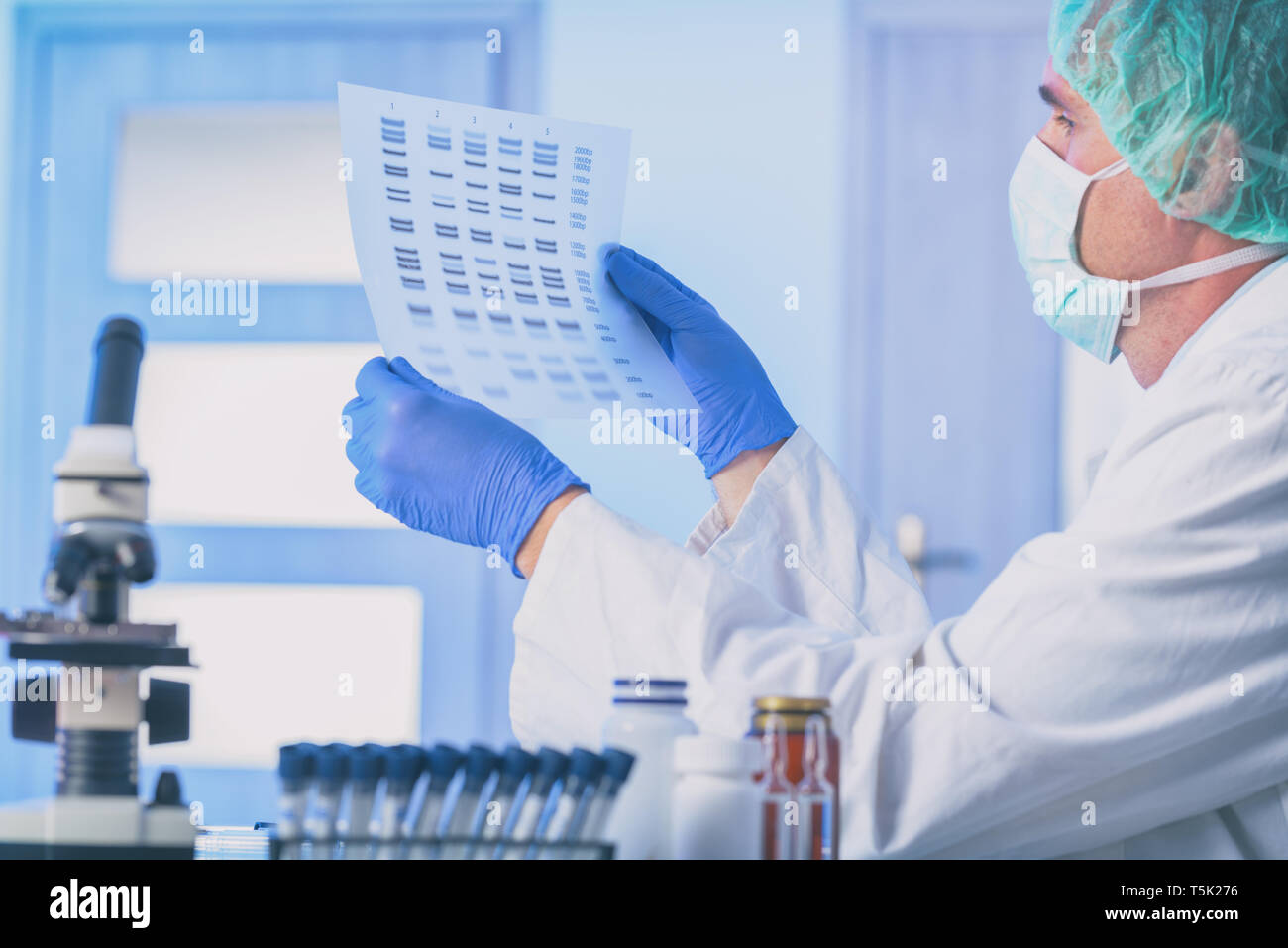 Scientist analizing DNA sequence in the modern laboratory Stock Photo ...