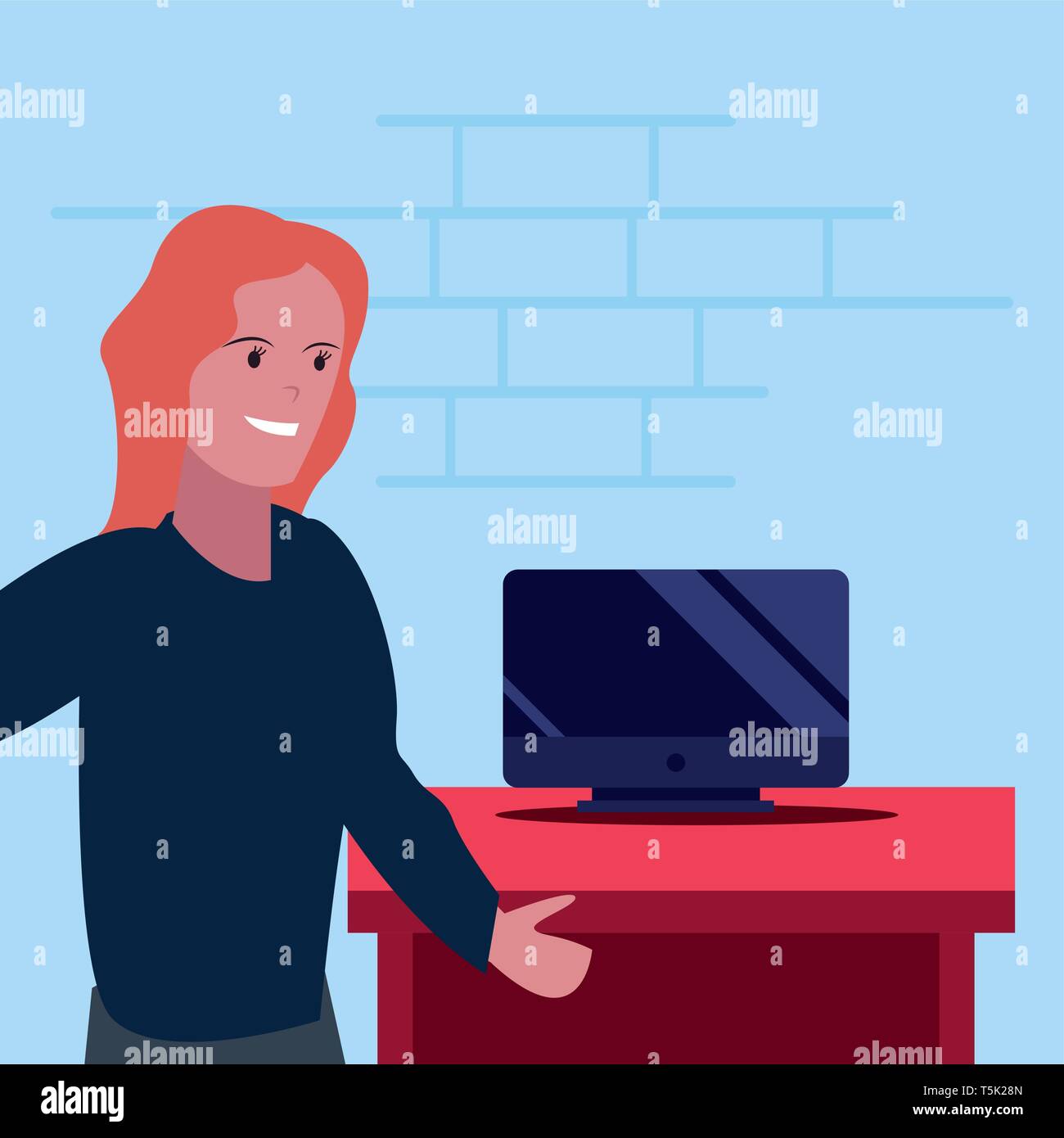 woman computer office labour day vector illustration Stock Vector Image ...