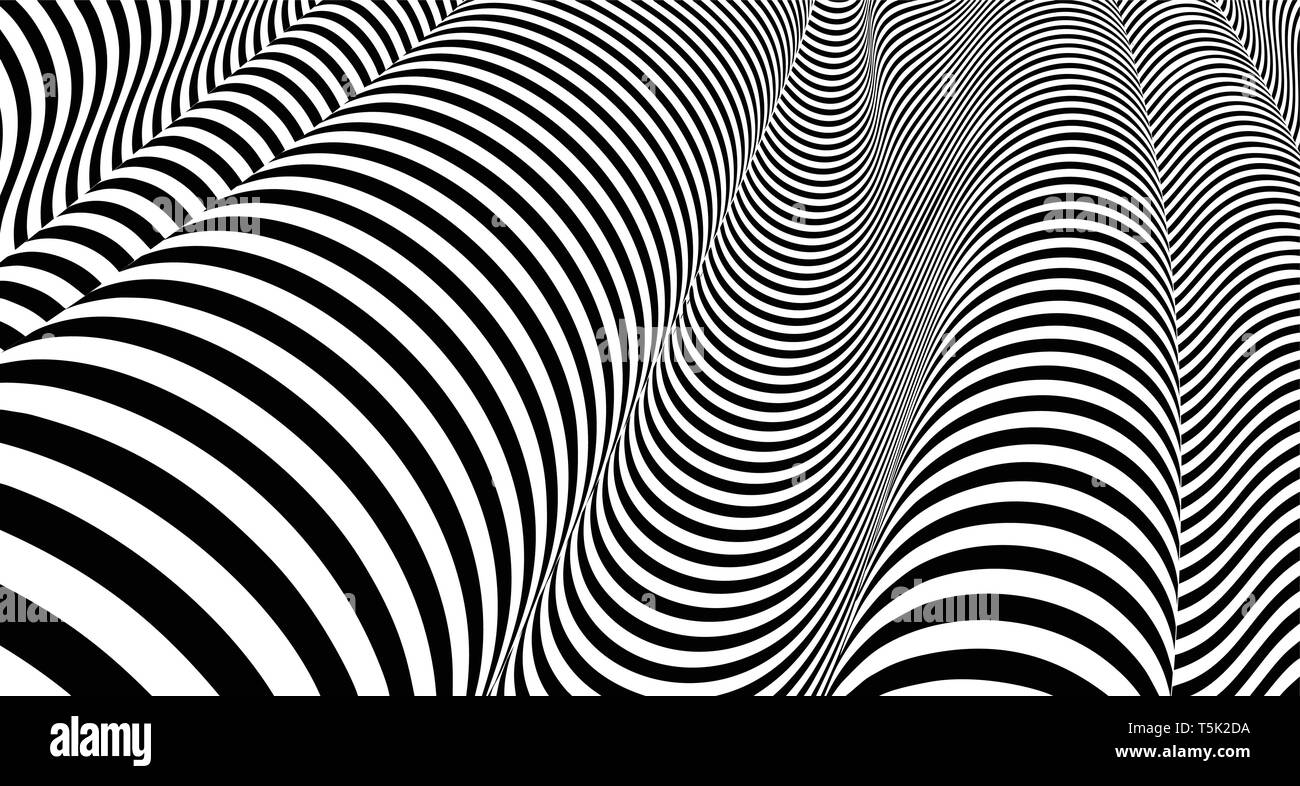 Optical illusion lines background. Abstract 3d black and white ...
