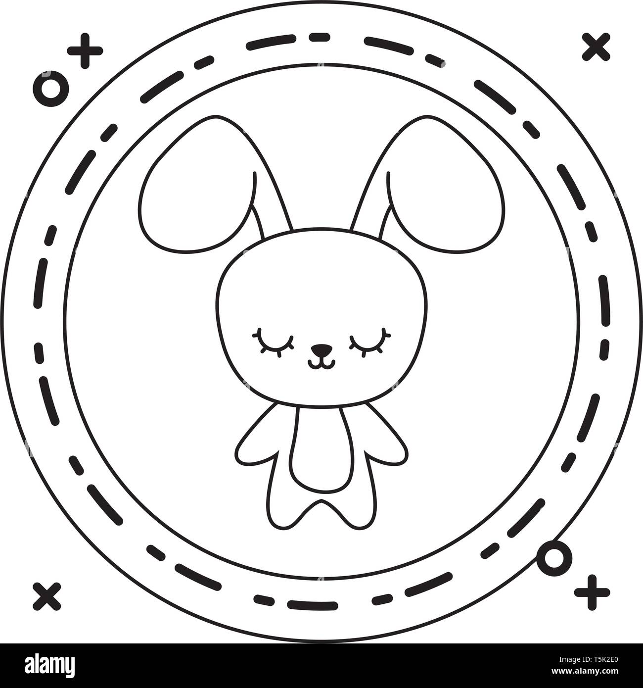 cute rabbit animal with frame circular vector illustration design Stock ...