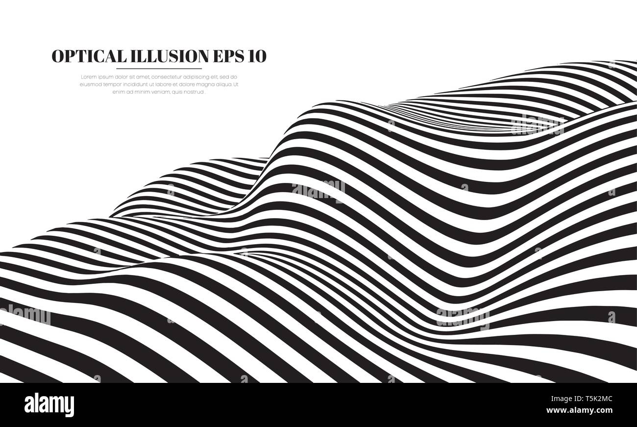 Optical illusion lines background. Abstract 3d black and white ...