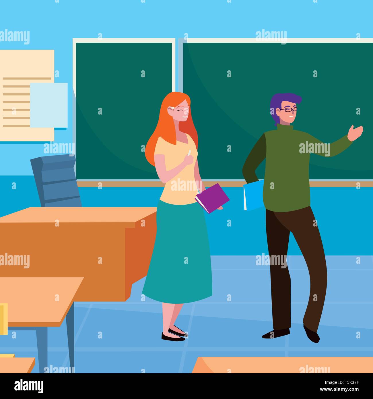 teachers couple in the classroom characters vector illustration design ...