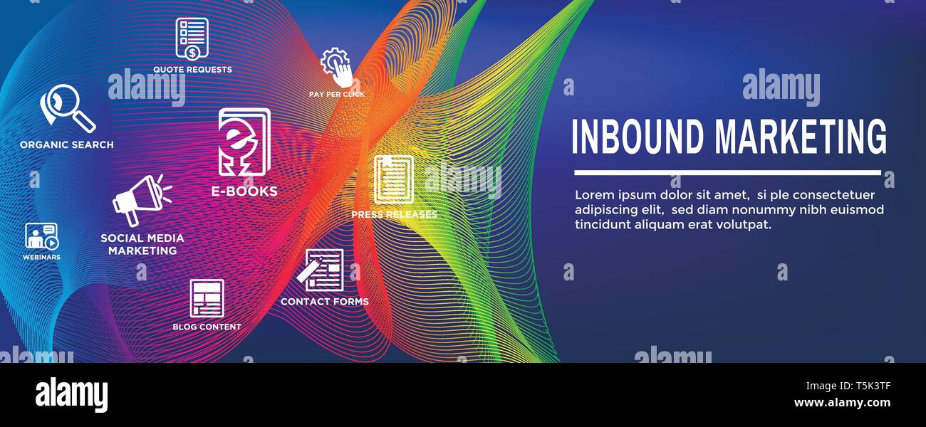 Digital Inbound Marketing Web Banner - Vector Icons with CTA, Growth ...