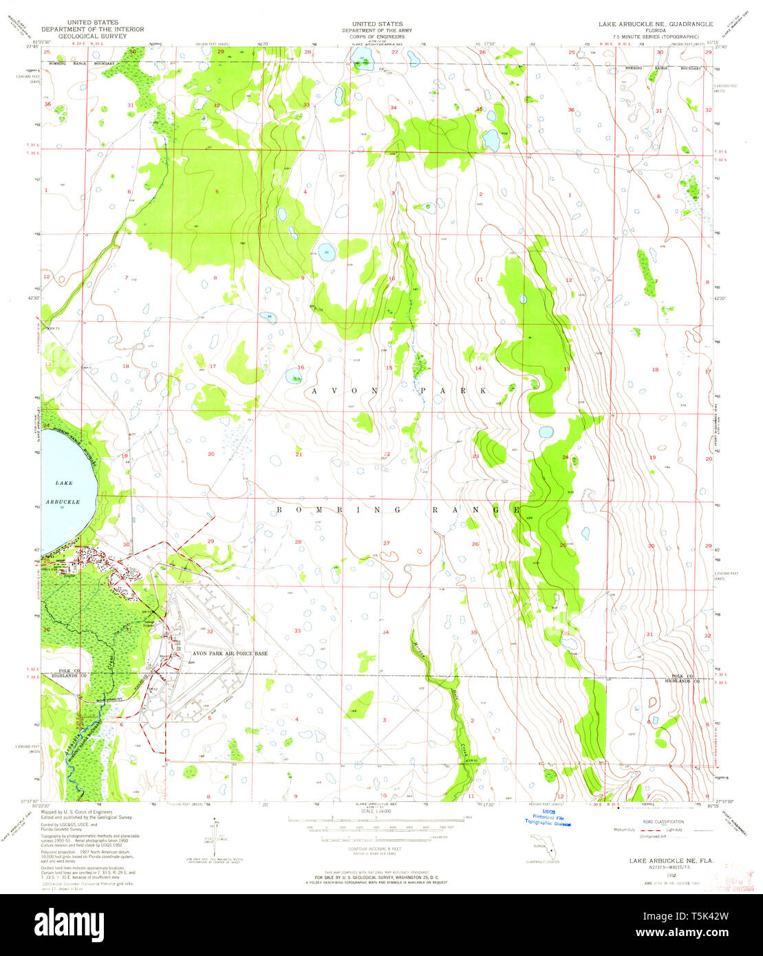 USGS TOPO Map Florida FL Lake Arbuckle NE 346983 1952 24000 Restoration ...