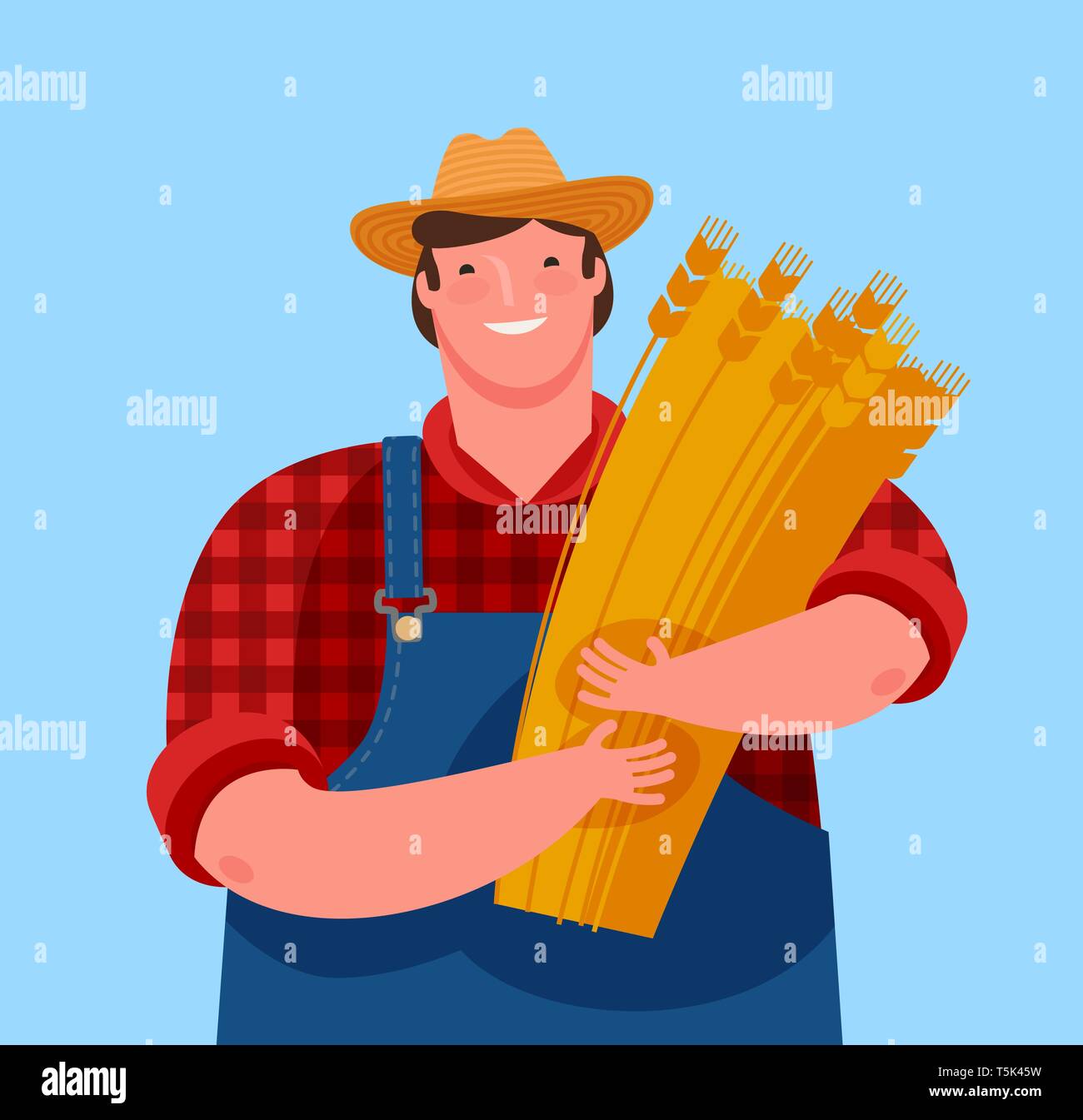 Farmer holding a sheaf of wheat. Agriculture, cartoon vector ...