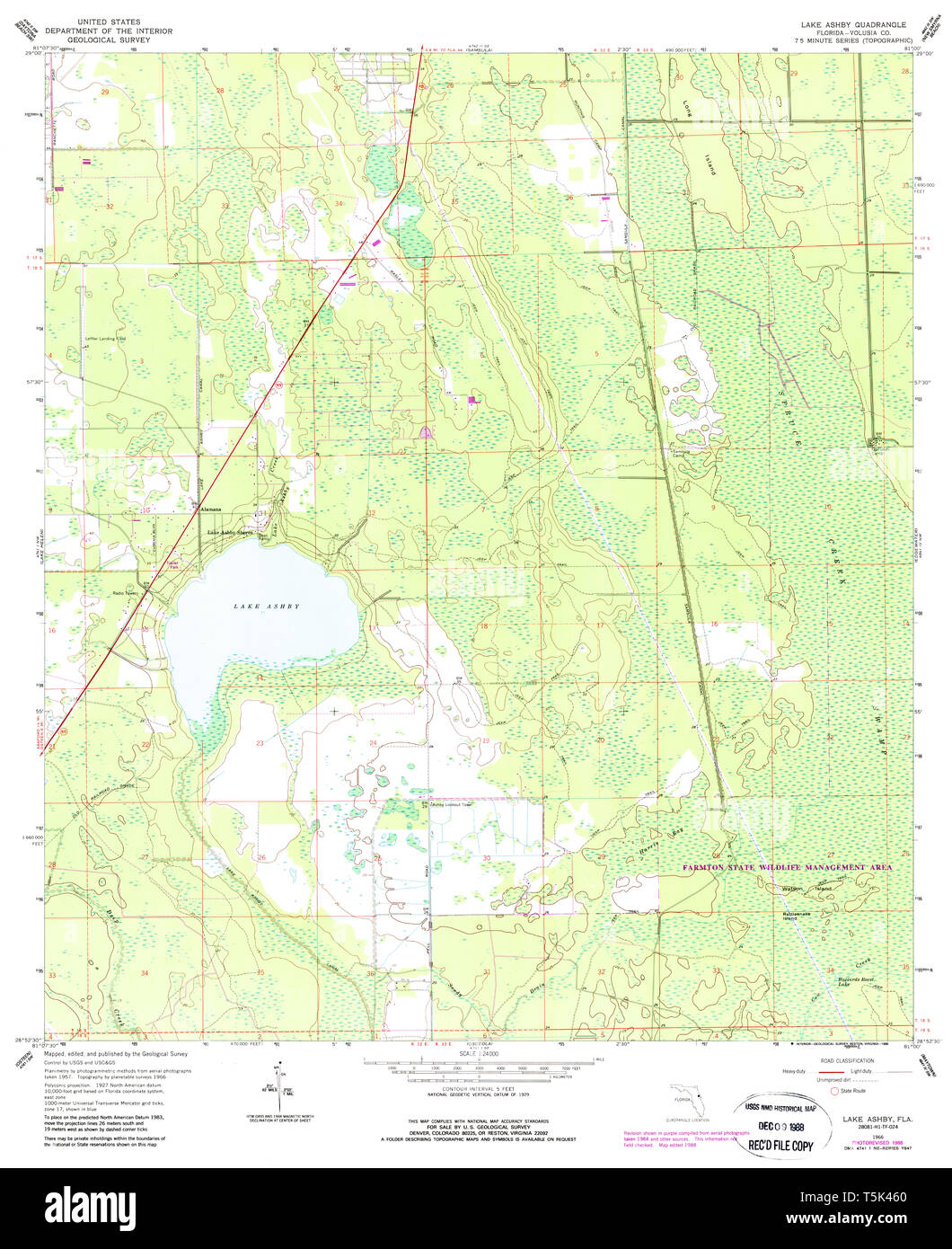 USGS TOPO Map Florida FL Lake Ashby 346994 1966 24000 Restoration Stock ...