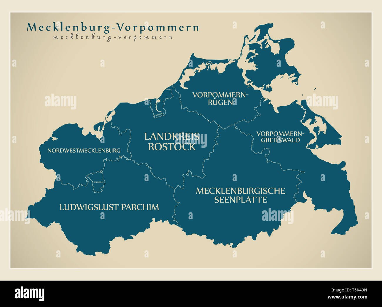 Modern Map - Mecklenburg Western Pomerania map with counties and labels ...
