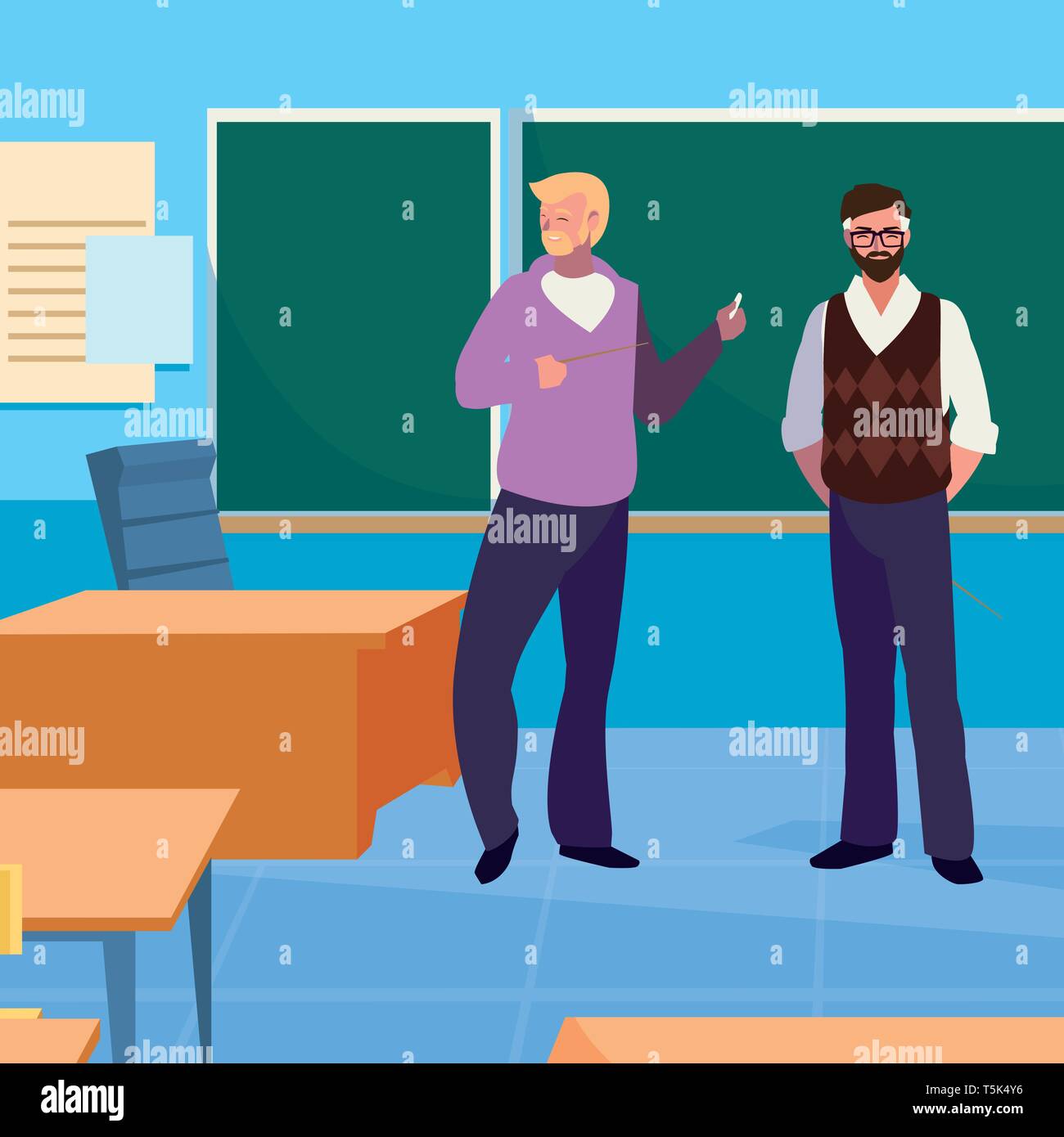 teachers couple in the classroom characters vector illustration design ...