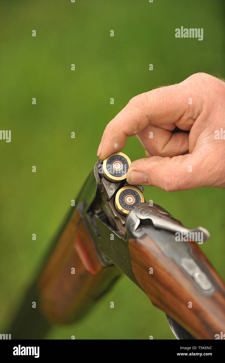 man loading shotgun Stock Photo - Alamy