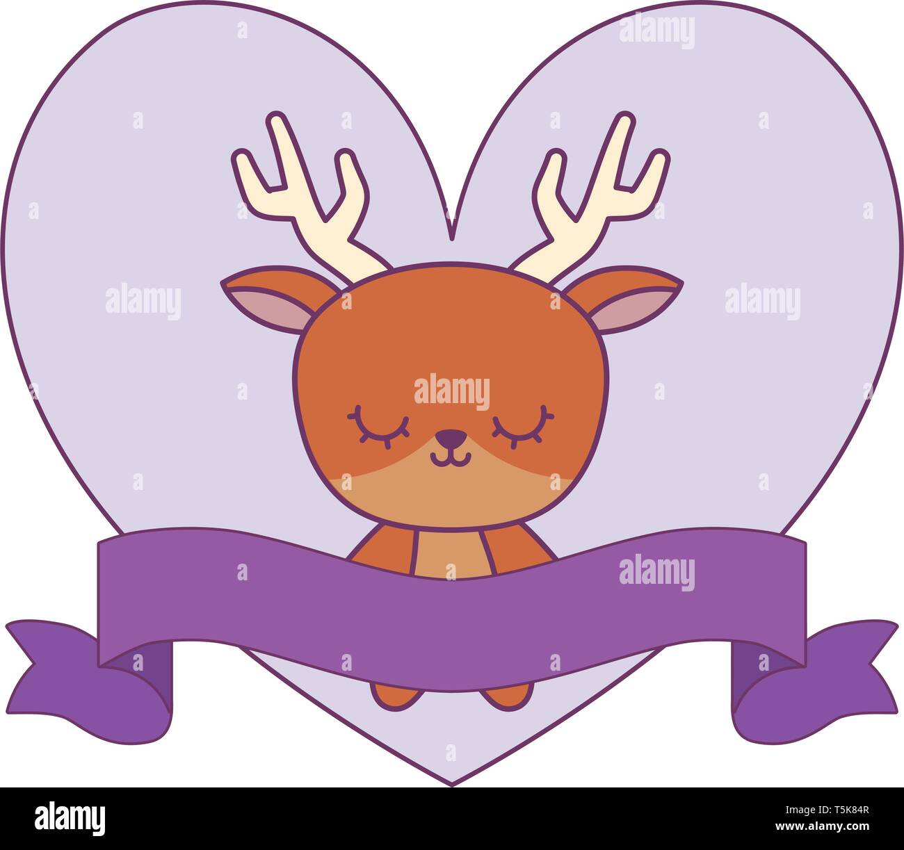 cute reindeer animal with ribbon in frame heart shape circular vector ...