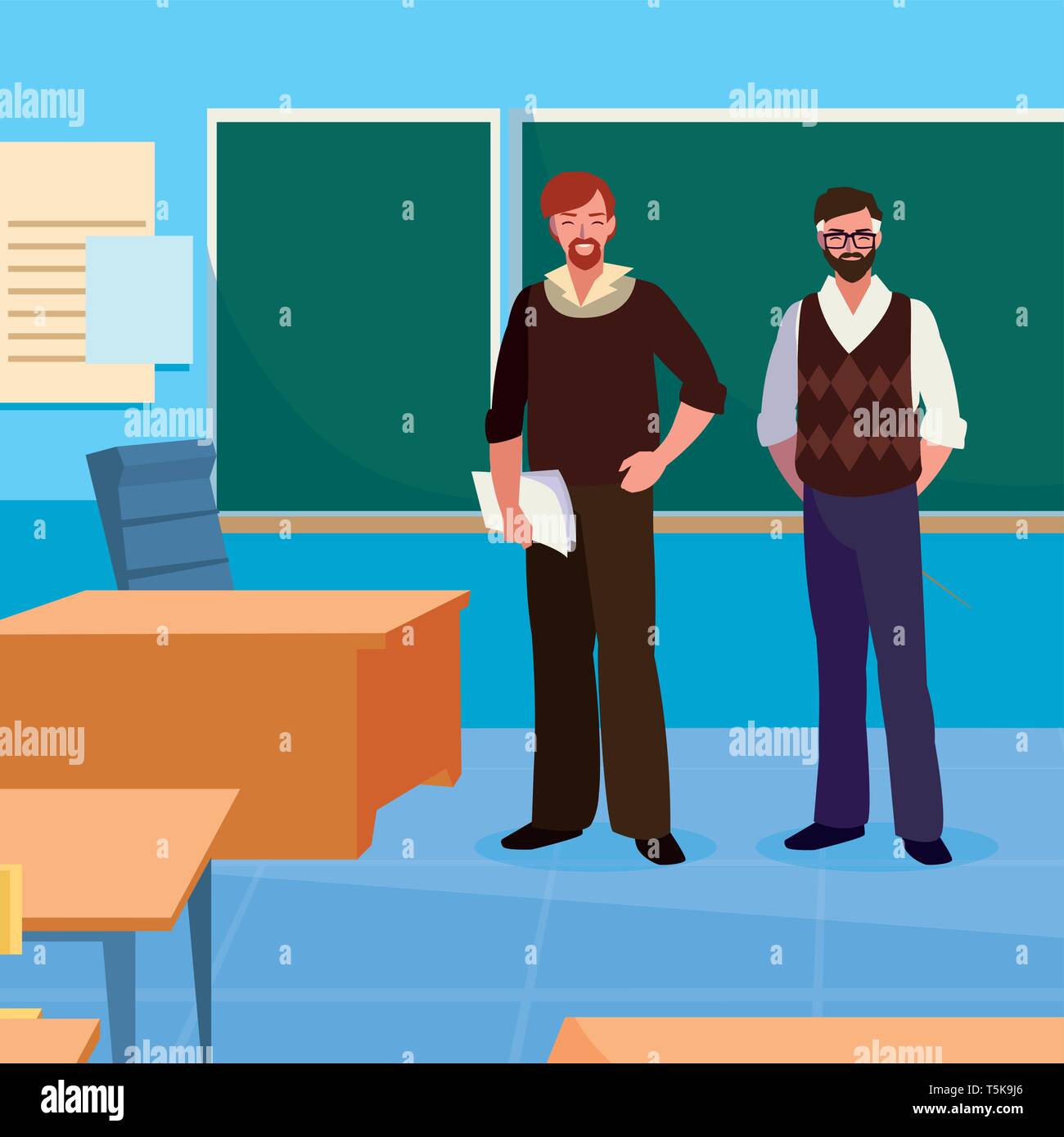 teachers couple in the classroom characters vector illustration design ...