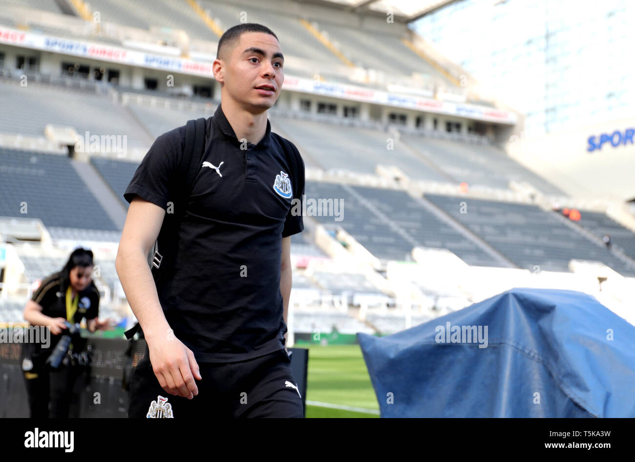 Newcastle United's Miguel Almiron arrives at the stadium ahead of the ...