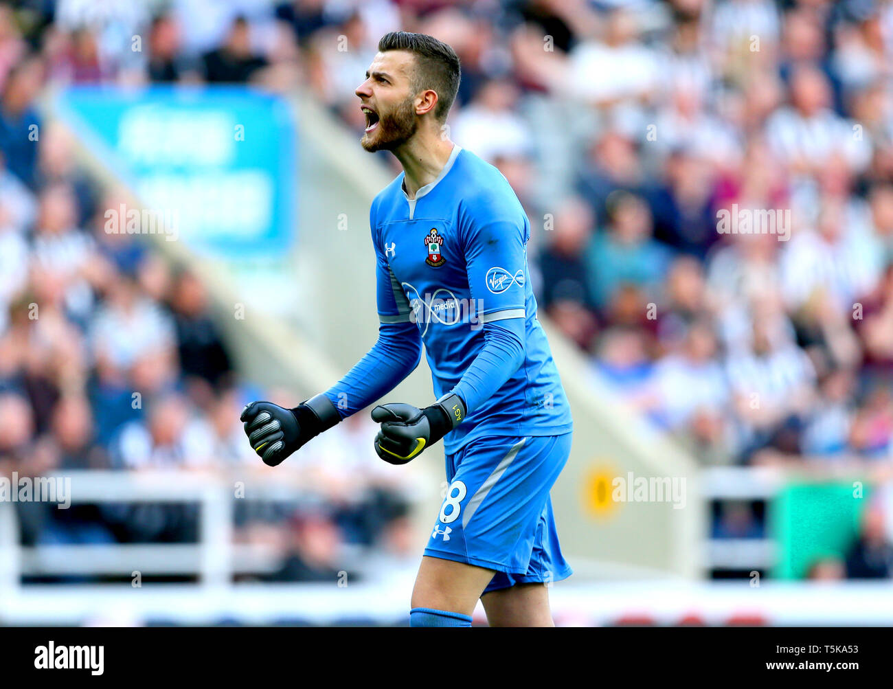Southampton goalkeeper Angus Gunn celebrates during the Premier League ...