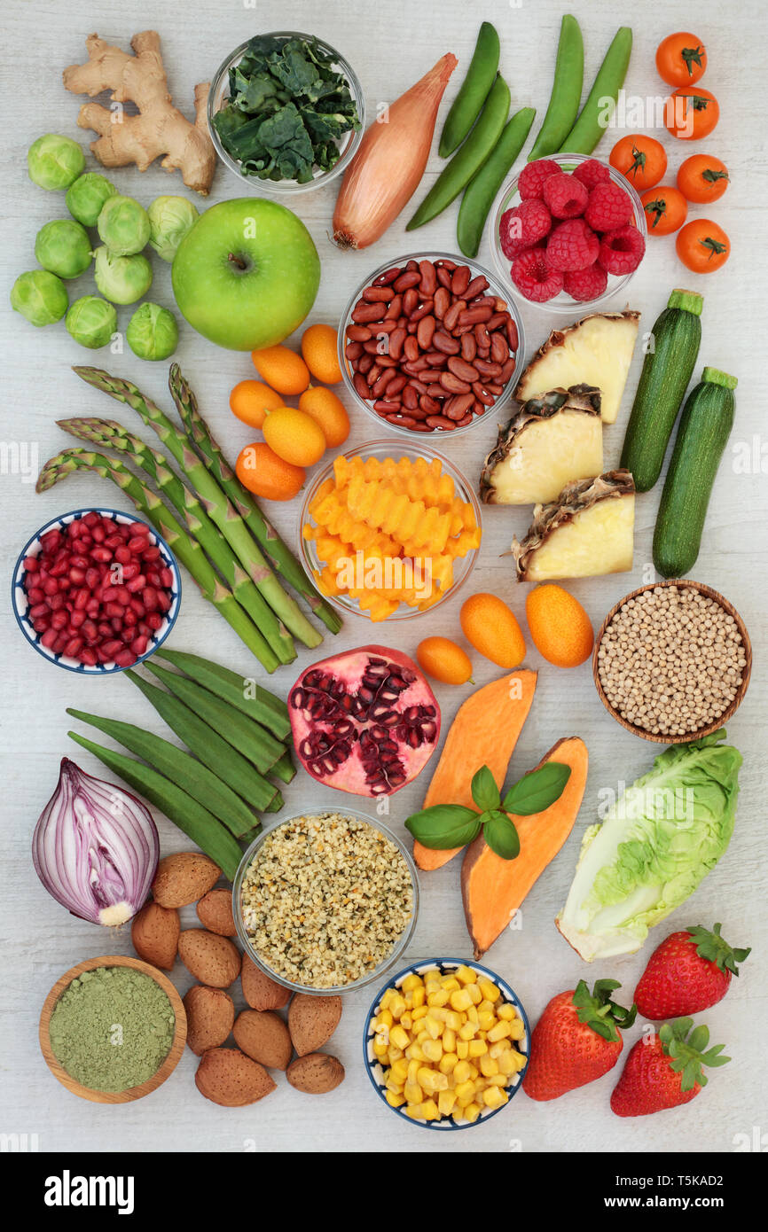 Alkaline health food selection of vegetables, fruit, herbs, spice ...